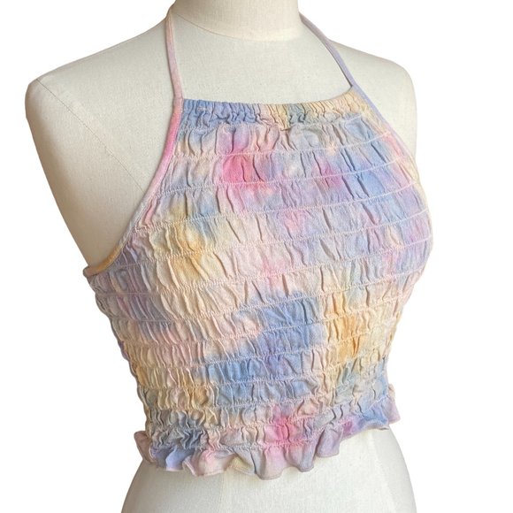 American Eagle Outfitters | Tops | American Eagle Pastel Tie Dye Smocked Ruffle Gauzy 7s Boho ...